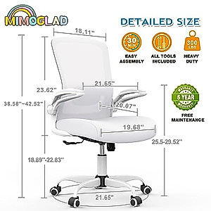 Mimoglad Home Office Chair, High Back Desk Chair, Ergonomic Mesh Computer Chair with Adjustable Lumbar Support and Thickened Seat Cushion (Modern, Ivory White)