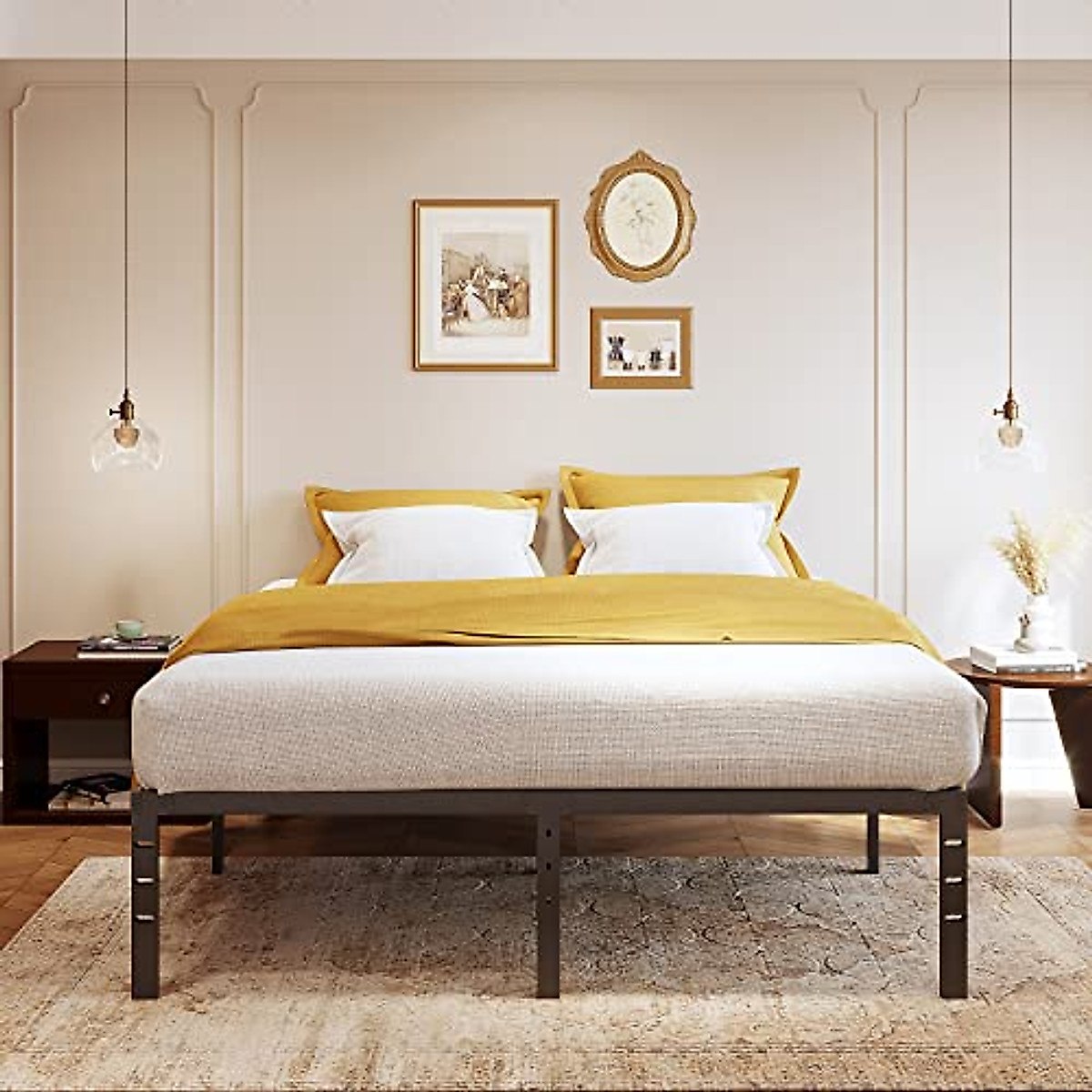 Vengarus 18 Inch Metal Platform King Size Bed Frame,Steel Slat Support,No Box Spring Needed,Easy Assembly,Underbed Storage,Noise Free, Non-Slip Mattress Foundation,King Bed Frame,Black