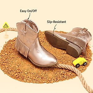 DREAM PAIRS Girls Cowgirl Cowboy Ankle Western Boots Side Zipper Riding Shoes with Tassel,Size 2 Little Kid,Rose Gold,SDBO2302K