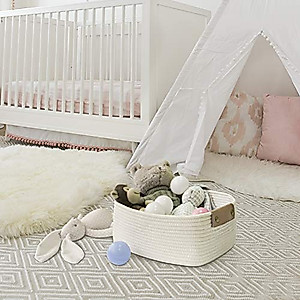 CHICVITA Rectangle Cotton Rope Woven Basket with Handles for Books, Magazines, Toys - Decorative Rectangle Basket for Baby Nursery, Living Room, Bathroom