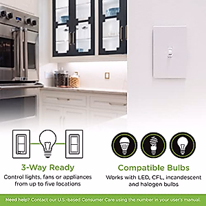 Enbrighten Z-Wave Smart Toggle Light Switch with QuickFit and SimpleWire, 3-Way Ready, Compatible with Google Assistant, ZWave Hub Required, Repeater/Range Extender, White, 46202