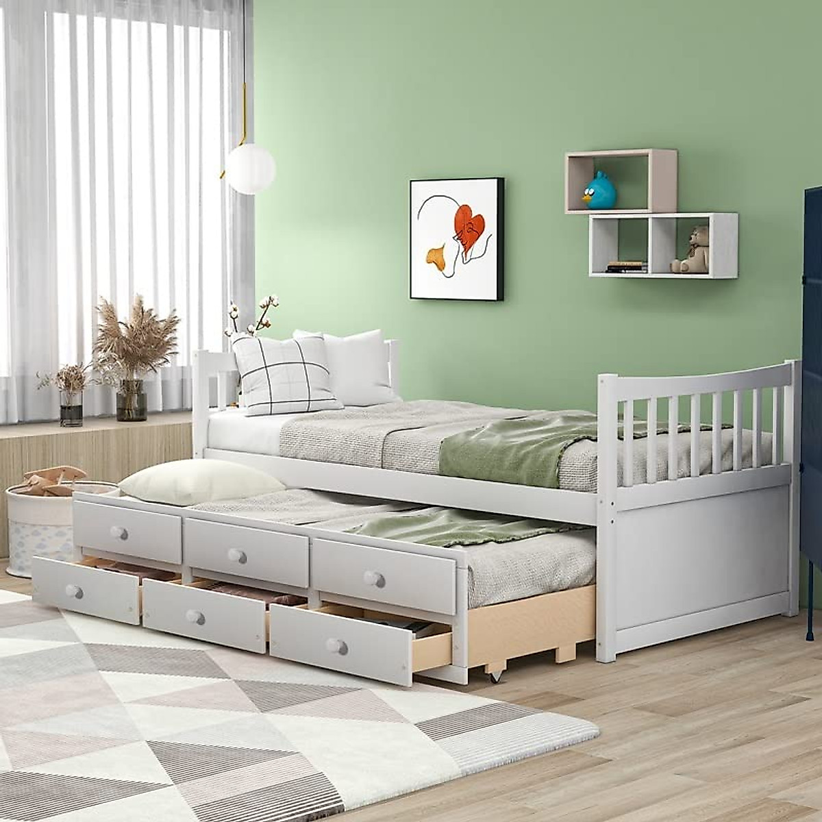 ZHYH Bed Frame Captain's Bed Twin Daybed Bed Frame with Storage Drawers Trundle Bed for Bedroom Home Furniture