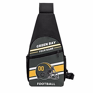 Custom Sling Bag, Personalized Green Bay Crossbody Bags for Men Women, Customize Name and Number Sling Shoulder Backpack, Chest Bag Hiking Travel Daypack for Outdoor