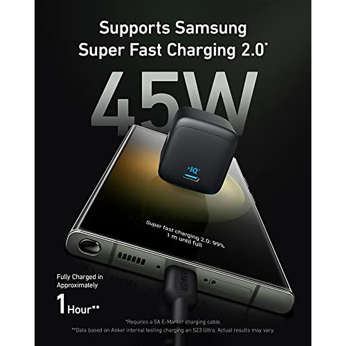 45W USB C Super Fast Charger, 313 Charger, Anker Ace Foldable PPS Fast Charger Supports Super Fast Charging 2.0 for Samsung Galaxy S23 Ultra, S23+/S23/S22/S21/S20/Note 20/Note 10, Cable Not Included
