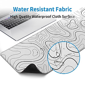 White Big Mousepad for Gaming Large Topographic Map Washable Desk Pad with Stitched Edge Office Supplies and Decor 31.5''x11.8'' Computer Keyboard Protector