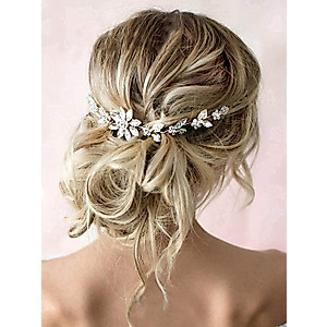 Unsutuo Crystal Bride Wedding Hair Vine Silver Flower Bridal Hair Headpiece Rhinestone Hair Pieces for Women and Girls