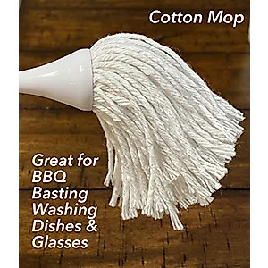 ALAZCO 2 Dish Mop BBQ Basting Grilling Apply Barbeque Sauce Marinade Glazing – Cleaning Soft Brush Wash Bottles Decanter Wine Glass Coffee Pot Full Cotton Fiber Head Non-Slip Handle 15’’ Long