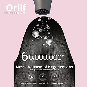 Orlif 1875W Hair Dryer，Ionic Fast Dry Noiseless Hair Blow Dryer with AC Motor，Professional Salon Hair Dryers with Diffuser，Concentrator，2 Speed and 3 Heat Settings，Cool Shot Button，Gray