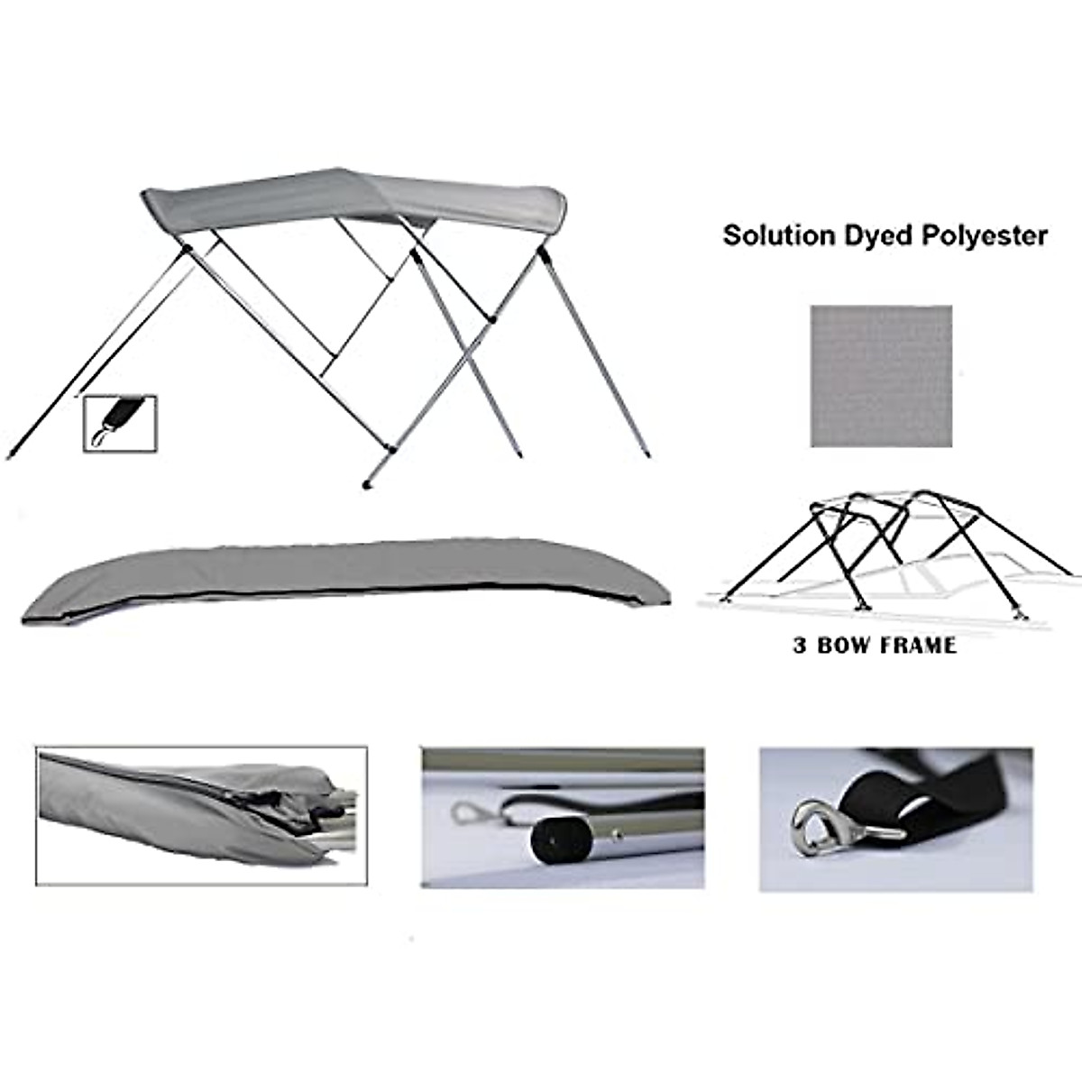 SBU Light Grey Aluminum 3-Bow Bimini Top Compatible for Regal 1900 FASTRAC BR for Model Years 2006-2009
