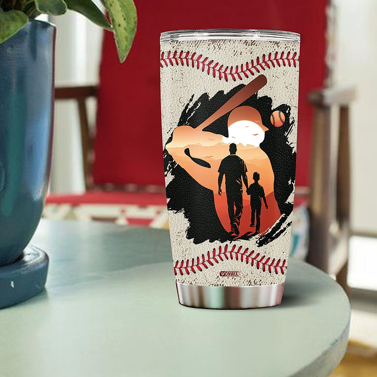 WONWIX Tumbler Gifts for Baseball Dad Stainless Steel with Lid 20 oz Thermos Cup Behind Every Softball Players Travel Coffee Mug Gift for Sport Lover Birthday Fathers Day Christmas