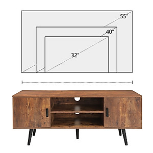 Iwell Mid Century TV Stand & Large Storage Cabinet with 2 Drawers & 2 Shelf Set, Sideboard Cupboard with Double Door, Boho Cocktail Table for Living Room, Bedroom, Kitchen, Home Office, Rustic