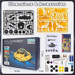 Solar Robot Toys 6 in 1 STEM Learning Kits Educational Space Moon Exploration Fleet Building Experiment Toys DIY Solar Power Science Gift for Kids Aged 8-12 (Yellow)