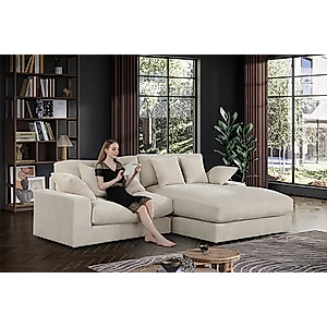Lilola Home Mystic Beige Corduroy Reversible Sectional Sofa Chaise