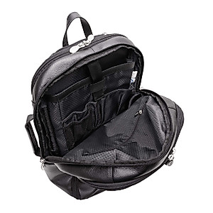 McKleinUSA Englewood, Pebble Grain Calfskin Leather, 17" Leather, Triple Compartment, Carry-All, Laptop & Tablet Weekend Backpack, Black (18895)