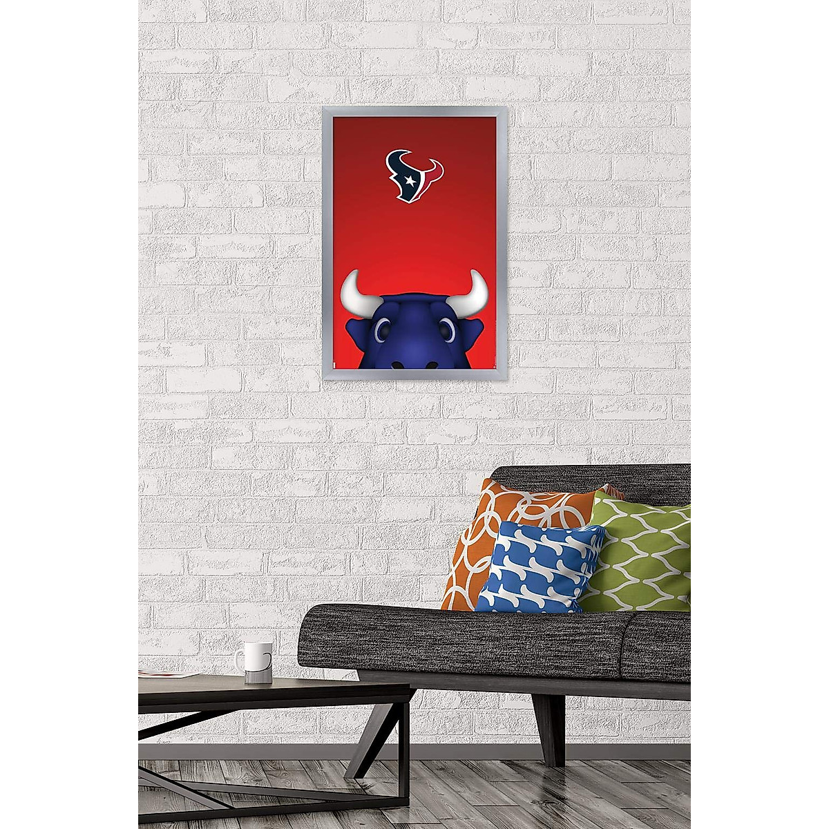 Trends International NFL Houston Texans - S. Preston Mascot Toro 20 Wall Poster, 14.725" x 22.375", Silver Framed Version