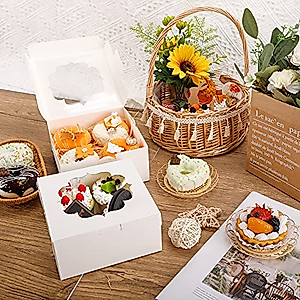 TOMNK 50pcs 6x6x3 Inches White Bakery Boxes with Window Cookie Boxes Dessert Boxes Pastry Boxes for Strawberries Cupcakes Chocolate Muffins Donuts and Party Favor
