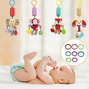 SHLOYIRE Baby Stroller Rattle Toy, Soft Baby Rattle Toys, Hanging Rattle Clip On Car Seat and Baby Stroller for Infants, Sensory Plush Animal Toys for Newborn Baby Girls and Boys (12 Pcs A)