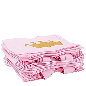 BLUE PANDA 24 Pack Princess-Themed Party Favor Bags for Girls, Pink Canvas Gift Bags for Birthday (6.5 x 7 x 2 in)