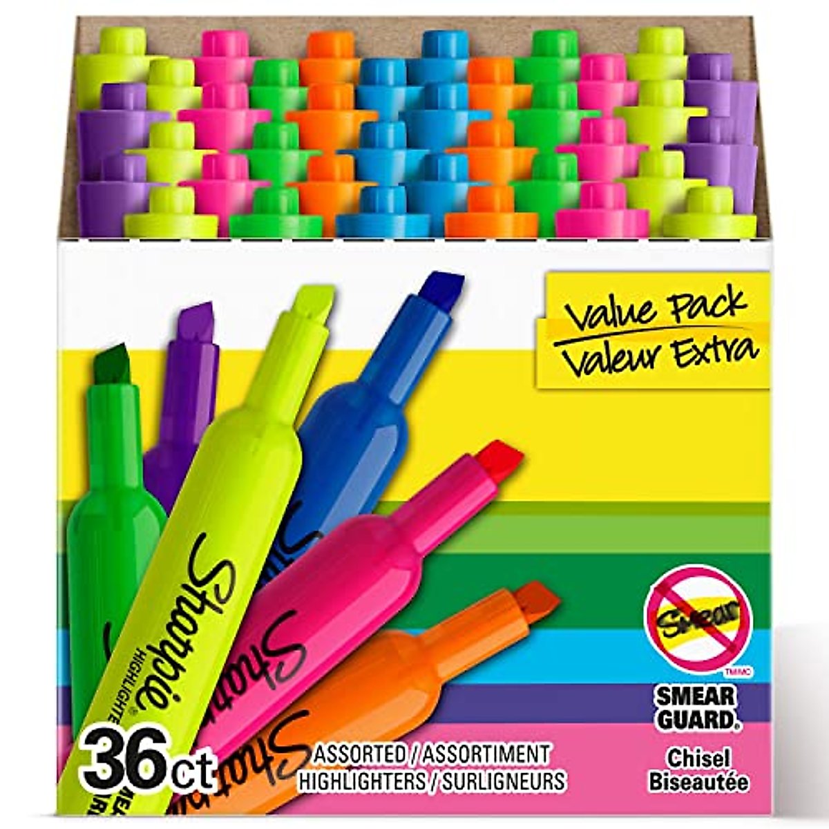 SHARPIE Tank Highlighters, Chisel Tip, Assorted Color Highlighters, Value Pack, 36 Count