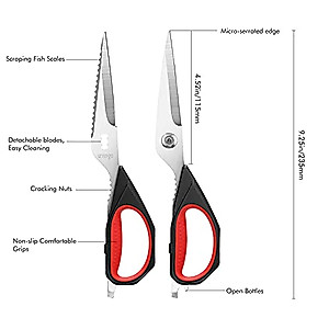 LIVINGO Kitchen Scissors, 2 Pack 9.25" Utility All Purpose Poultry Shears Heavy Duty Dishwasher Safe, Come Apart Sharp Stainless Steel Cooking Food Scissors for Cutting Meat, Chicken, Vegetable, Fish