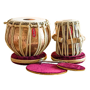 Concert Tabla Drum Set, 5½ Kg Lacquer Polish Copper Bayan, Maharaja, Finest Dayan with Padded Bag, Hammer, Cushions & Cover (PDI-BJJ)