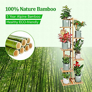 Gar-Life Bamboo Plant Stand Rack 6 Tier 7 Potted Indoor&Outdoor Multiple Stand Holder Shelf Rack Planter Display for Patio Garden, Living Room, Corner Balcony and Bedroom (7 Flowerpots)