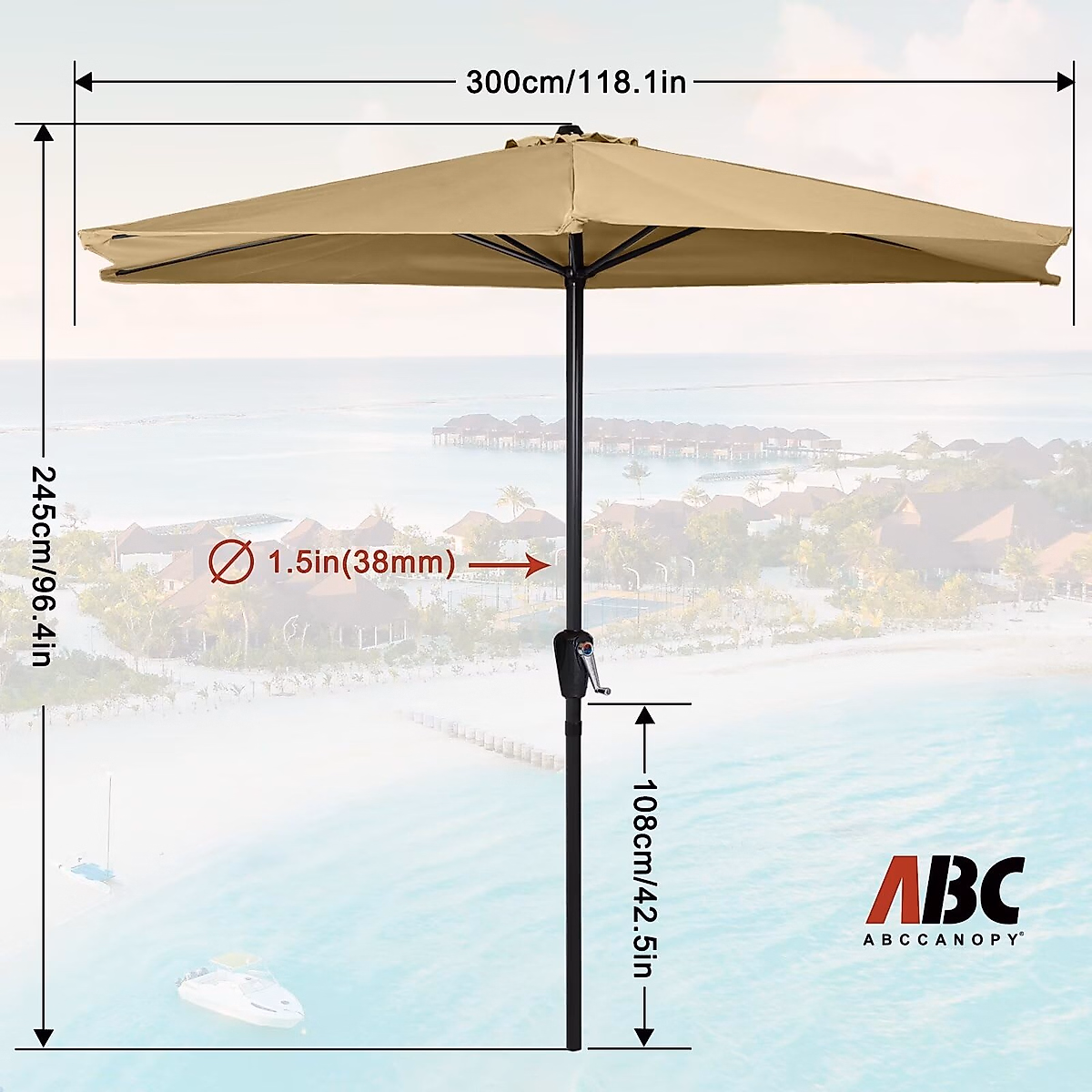 ABCCANOPY Patio Umbrella 11FT - Outdoor Half Umbrellas for Patio, Backyard, Garden, Deck (Khaki)