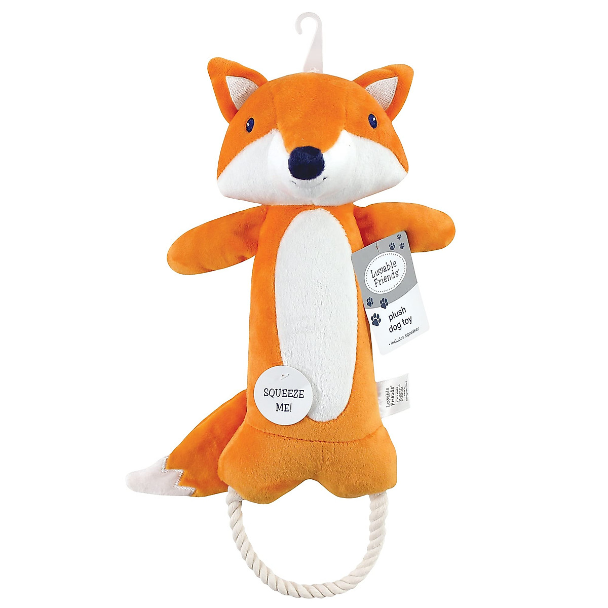 Luvable Friends Baby Squeaky Plush Dog Toy with Rope, Fox, One Size