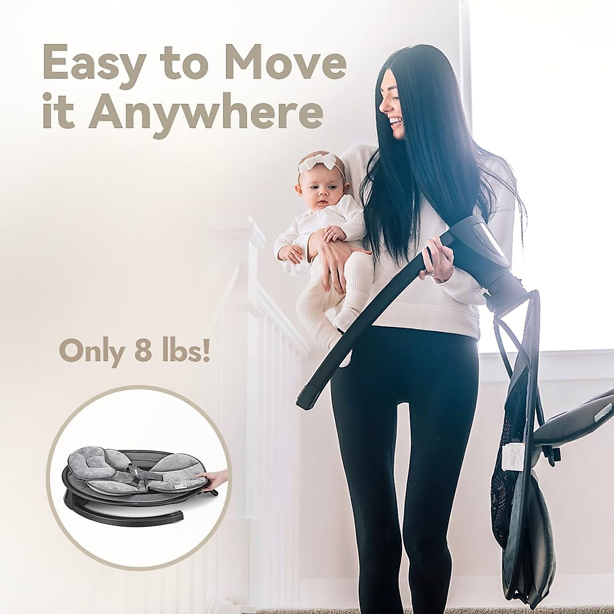 Papablic Baby Swing, Bluetooth Portable Swing for Infants with 5 Natural Sway Speeds and 3 Recline Positions, Unique Breathable System, Remote Control