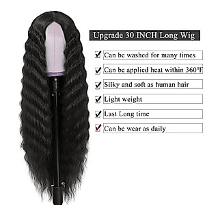 INSTASTYLE 30 Inch Synthetic Curly Wigs for Women Long Black Hair Wig Lace Front 4" Simulated Scalp Natural Loose Deep Wave Crimps Curls Wig As Hair Replacement Wigs 1B
