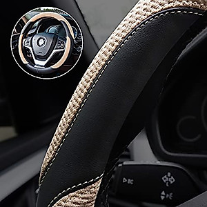 Achiou Steering Wheel Cover Microfiber Leather and Viscose, Breathable Mesh Universal 14.5-15 inch, Refreshing and Comfortable
