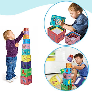 COGO MAN Nesting and Stacking Blocks Stacking Toys for Toddlers Plus Animal Puzzle Toys Set Number Blocks Counting Learning & Educational Toys Education Supplies Montessori Toys