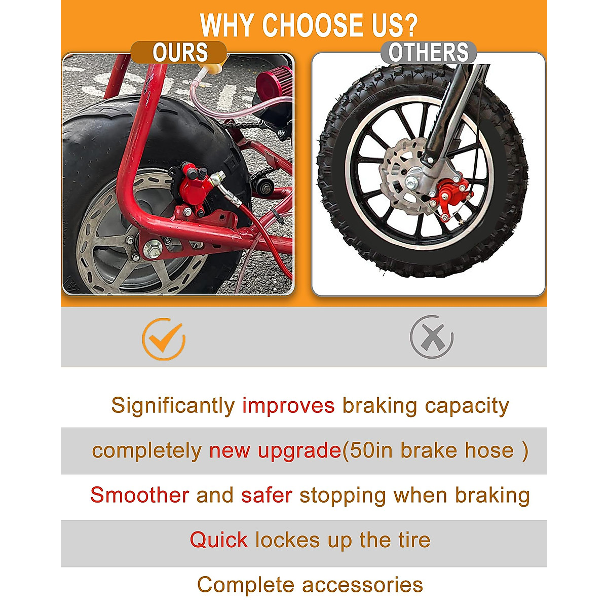 Mini Bike Brake Kit, Compatible with Bajaa Doodle Bug Dirt Bug DB30 97cc 2.8HP MiniBike Go Karts Hydraulic Disc Brake Caliper Assembly 180mm Rear Brake Disc Rotor with Pads Kit