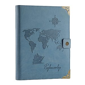 SEEHAN A5 Binder Leather Journal Lined Paper Notebook A5 Planner 200 Pages,“World Map” A5 Writing Notebook 6 Rings Binder Travelling Journals for Mens Womens