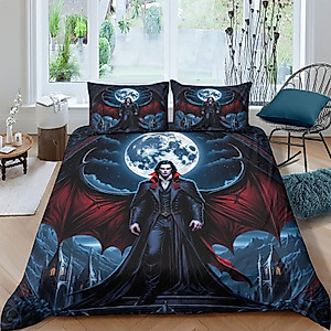 EVMILA Gothic Vampire Duvet Cover for Boys Girls Quilt Cover Comforter Covers 3D Print Scary Night with Pillow Cases with Zipper Closure Bedding Set Soft Microfiber 3 Pieces Twin（173x218cm）, Style-1