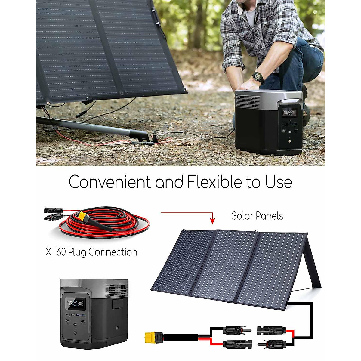 QLZOZB Solar to XT60 Extension Cable 12AWG 25FT XT60 to Solar Panel Extension Cable, Waterproof IP68 Solar Adapter Connecting Harness for Portable Power Station Solar Generator