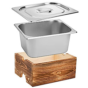 Frcctre Kitchen Compost Bin, 2.1 Gallon Countertop Compost Bin with Lid and Pinewood Box, Smell Proof and Rust Proof Stainless Steel Insert, Indoor Large Compost Bin Kitchen Counter