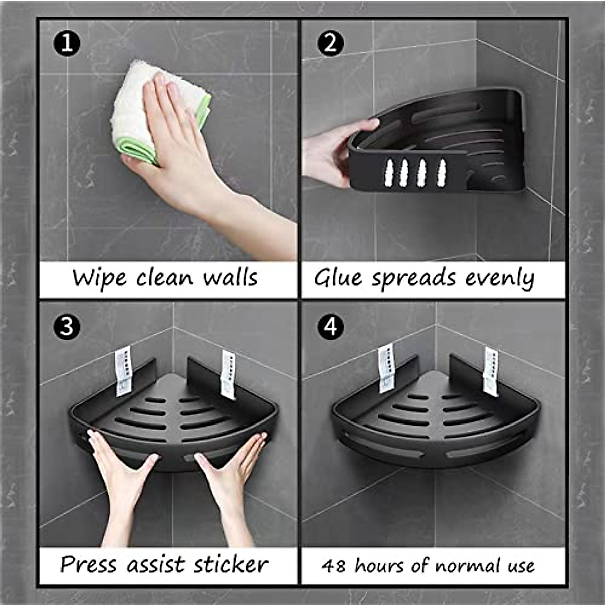 wykasdmd Corner Shower Caddy Organizer Bathroom Corner Storage Organizer Bathtub Rack Black Rustproof Space Aluminum No Drilling Wall Mounted Bathroom Shelf with Adhesive with 4 Hooks (black 3 tiers)