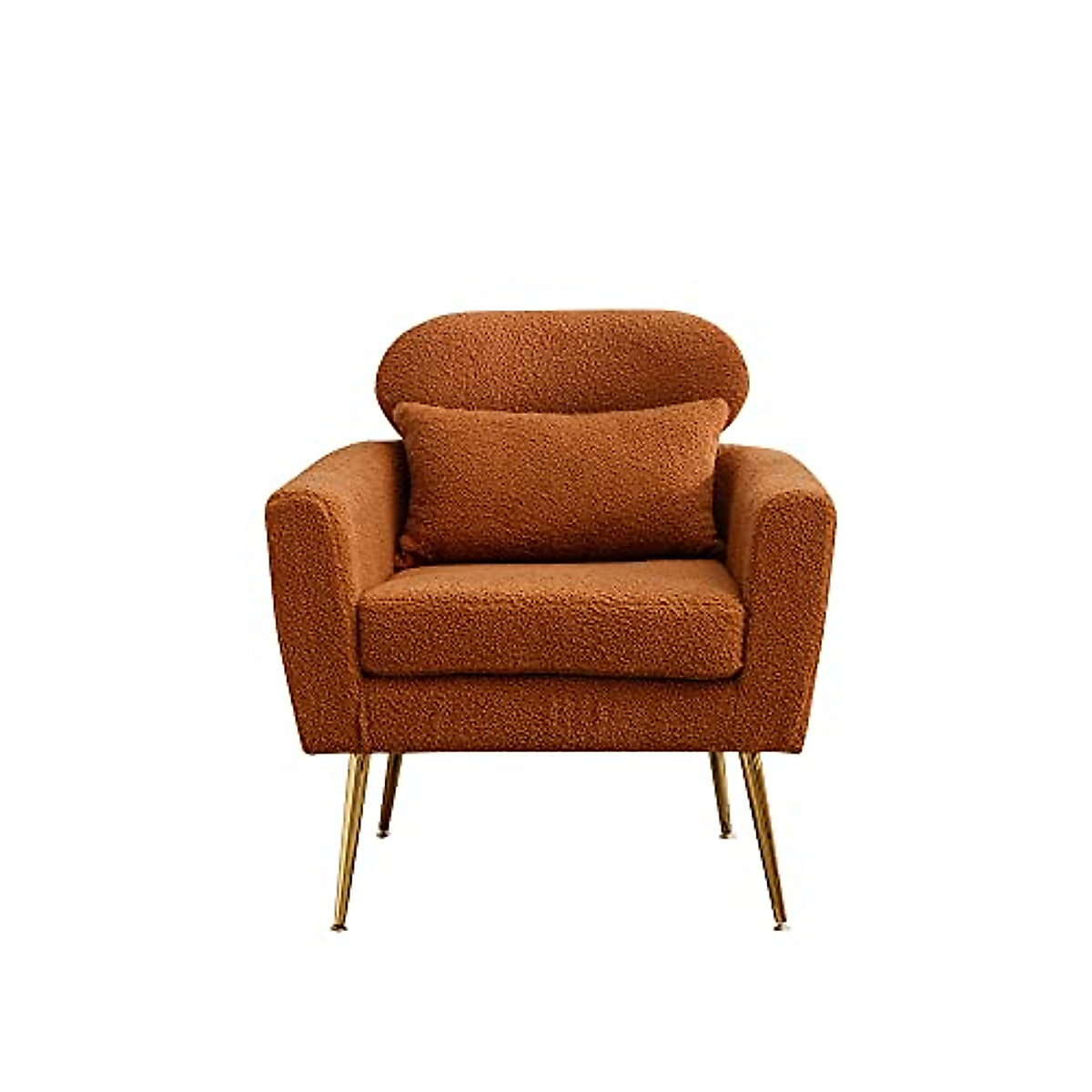 HomSof 29.5"W Modern Boucle Accent Chair Armchair Upholstered Reading Chair Single Sofa Leisure Club Chair with Gold Metal Leg and Throw Pillow for Living Room Bedroom Dorm Room Office, Caramel Boucle