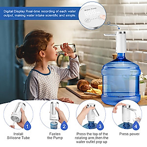 JOYHILL 5 Gallon Water Bottle Pump - Foldable Spout, Smart LED Display, Quiet Operation, Long-Lasting 1200mAh Battery, Food-Grade Material, Portable for Home, Office & Outdoor Use (Black)