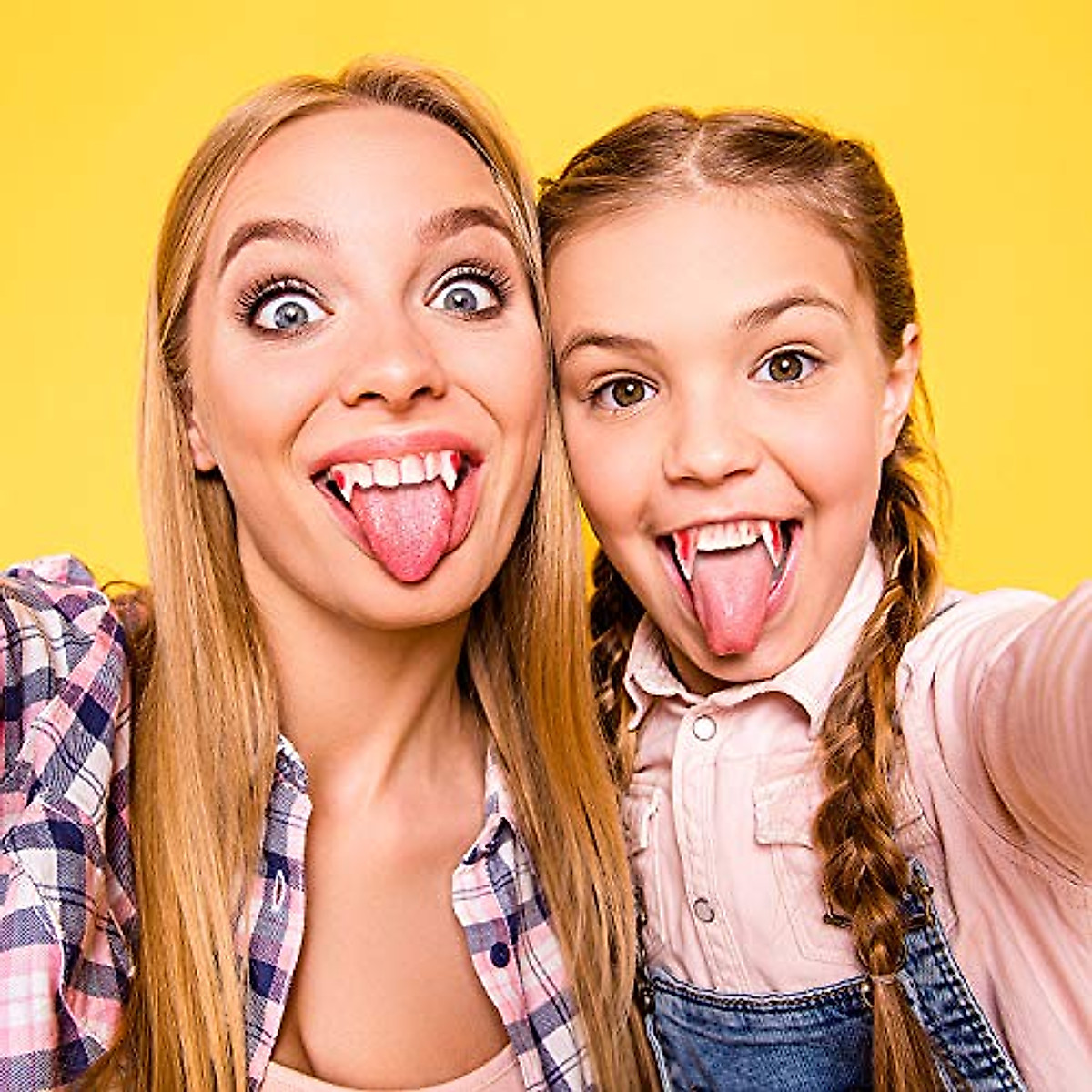 Fake Teeth Vampire Teeth Gnarly Teeth Gag Teeth Ugly Teeth Joke Teeth Denture Funny Teeth Costume for April Fool‘s Day Party Favors, 24 Pieces (Blood Style, Classic Style)