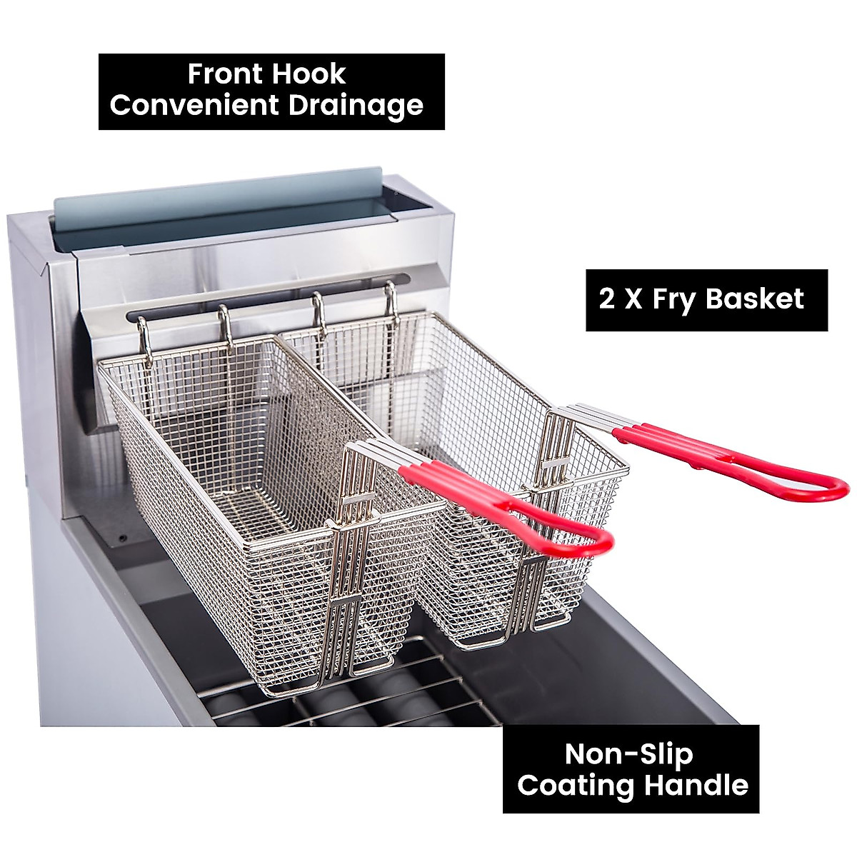 EASYROSE Gas Deep Fryer Commercial Deep Fryer with 2 Baskets 45-55 lb. Capacity 4 Tube Natural Gas Floor Fryer, 120,000 BTU, ETL Listed