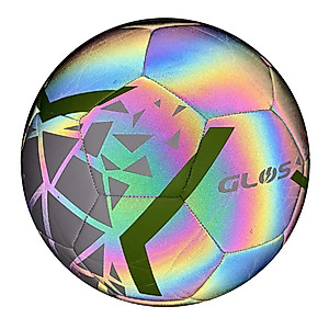 GLOS Glow Reflective Size5 Soft Leather Soccer Ball-Light Up in Camera Flash,for Adults. (Neon, Size 5)