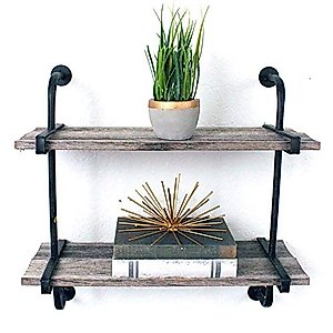 BarnwoodUSA Rustic Wooden Shelf with 2 Planks, Farmhouse Wall Ledge, Natural Weathered Gray