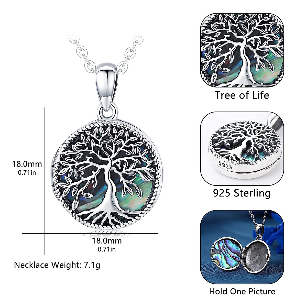 Aniu Tree of Life Locket Necklace for Women Wife , 925 Sterling Silver Abalone Seashell Inlaid Personalized Locket Oxidized Celtic Tree Pendant Jewelry, That Holds Pictures Photo Keep Someone Near to You