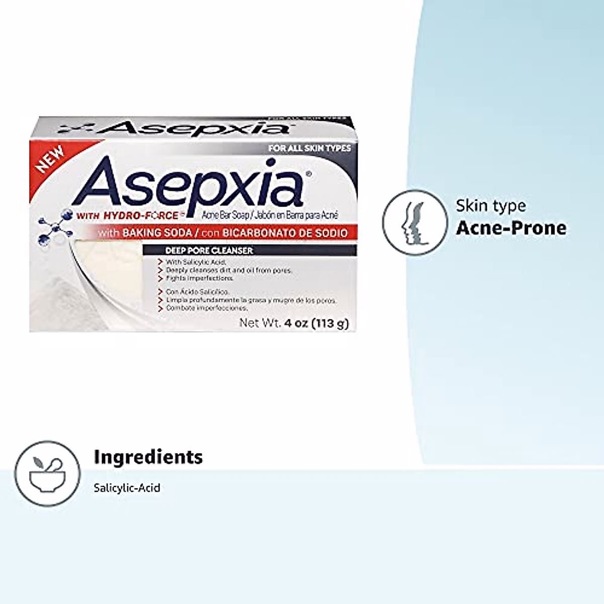 Asepxia Deep Cleansing Acne Treatment Bar Soap with Baking Soda and 2% Salicylic Acid, 4 Ounce
