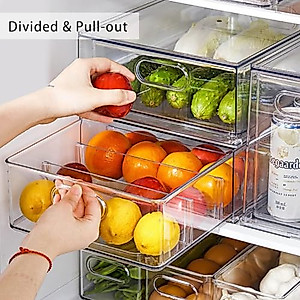 YouLike 4pack Stackable Refrigerator Organizer Bins with Pull-Out Drawer， Fridge Drawers Containers， Refrigerator, Freezer, Vanity & Fridge Organization and Storage（2M+Large+XL）