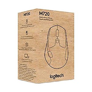Logitech M720 Triathlon Multi-Device Wireless Mouse, Bluetooth, USB Unifying Receiver, 1000 DPI, 8 Buttons, 2-Year Battery, Compatible with Laptop, PC, Mac, iPadOS - Black