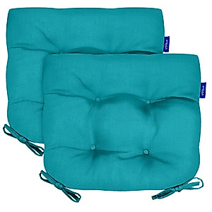 INFBLUE Outdoor Tufted Wicker Cushions Seat Cushions for Patio Furniture Set of 2, 19x19 Outdoor Chair Cushions Weather Resistant Patio Cushions with Ties for Wicker Chair (Aqua Green, 2 Pack)