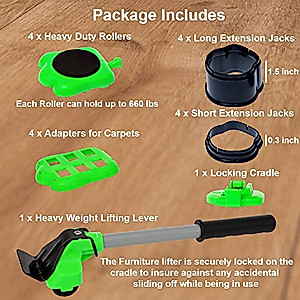 Heavy Duty Furniture Lifter Lever 4 660 lbs Load Capacity Appliance Roller Wheels Sliders + Adjustable Height Lifting Tool for Easy Safe Moving Sofas Couch Washer Dryer Refrigerator Bed Drawer Cabinet